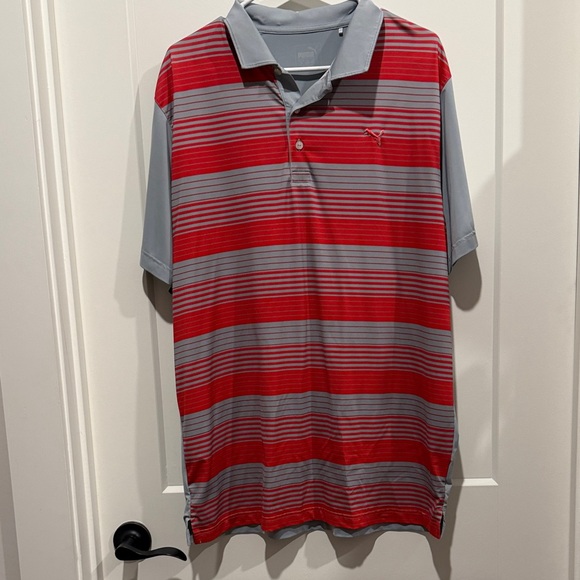 Puma | Shirts | Puma Mens Polo Shirt In Red And Gray Stripes | Poshmark